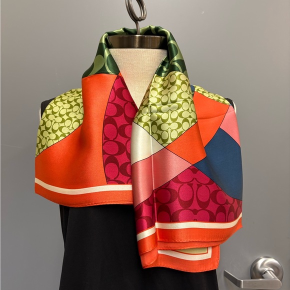 Coach | Accessories | Coach Multicolor Signature Print Silk Scarf 32 ...